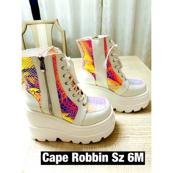 Cape Robbin | Shoes | Cape Robbin High Wedge White Wfaux Lizard Skin ...